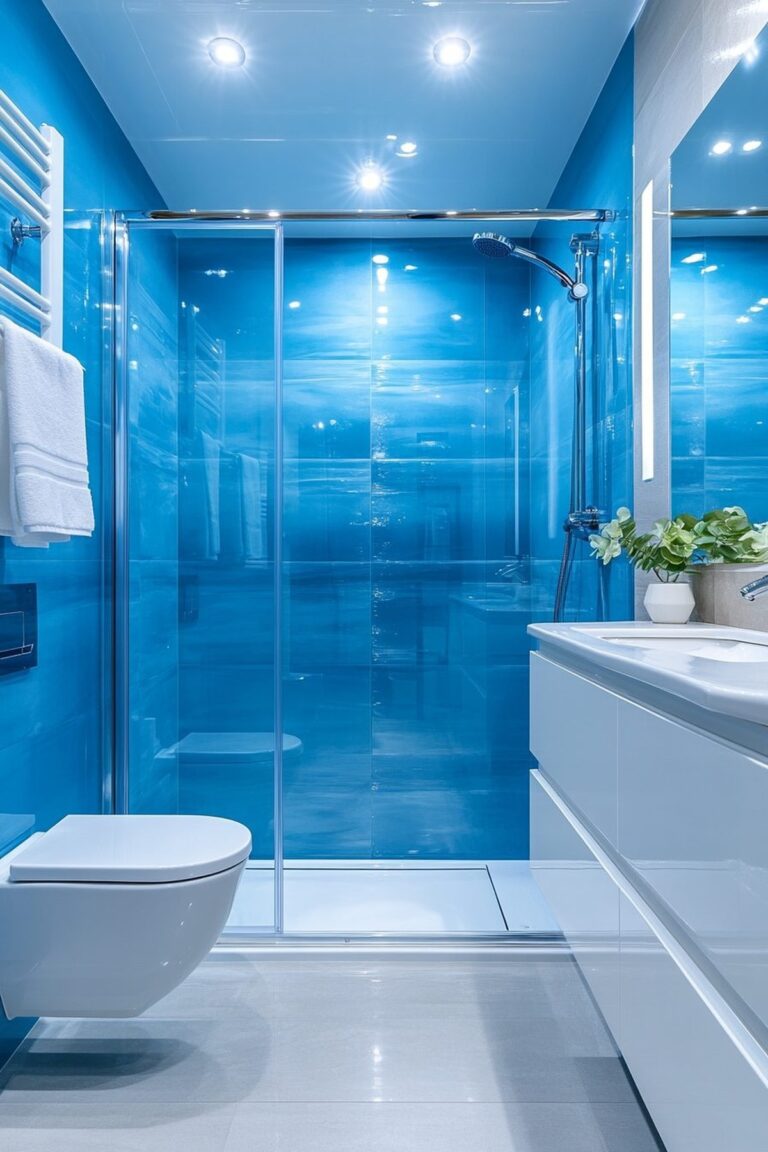 29 Elegant Blue Bathroom Decor Ideas That Bring Tranquility - Kreativk